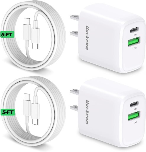50% off 2-Pack 20W Dual Port USB C Charger Block with 2-Pack 5FT Type C ...