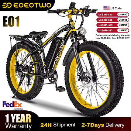 19% off EOEOTWO E01 Electric Bike 26"x4.0 Fat Tire 1500W Peak