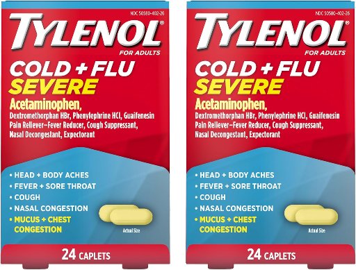 50% off Tylenol Cold + Flu Severe Day & Night Caplets 24-Count (16 Day ...