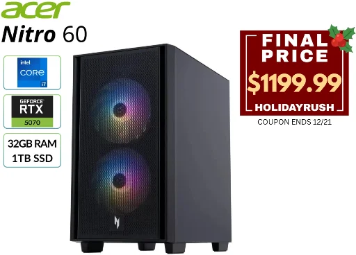 20% off Acer Nitro 60 Gaming Desktop (Cert. Refurb) i7-14700F, RTX 5070 ...