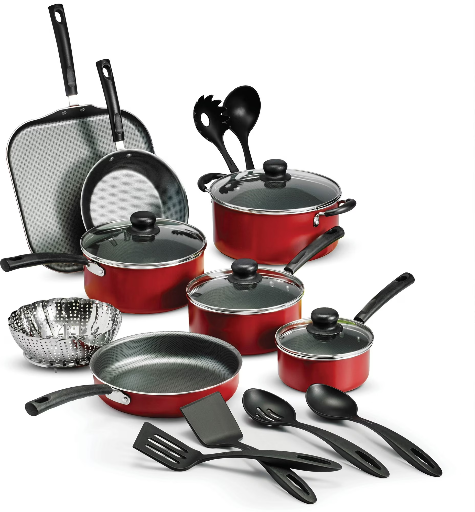 10% off Tramontina Primaware 18 Piece Non-stick Cookware Set, Red