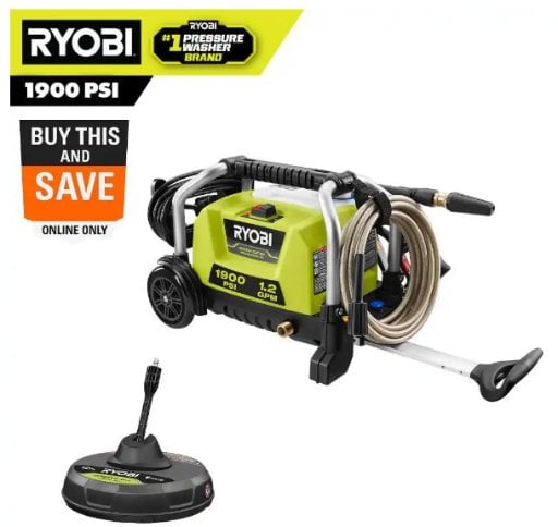 RYOBI 1900 PSI 1.2 GPM Cold Water Wheeled Electric Pressure Washer with ...
