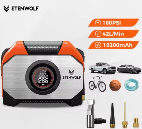 65% off ETENWOLF VORTEX S6 Portable Air Compressor 19200 mAh